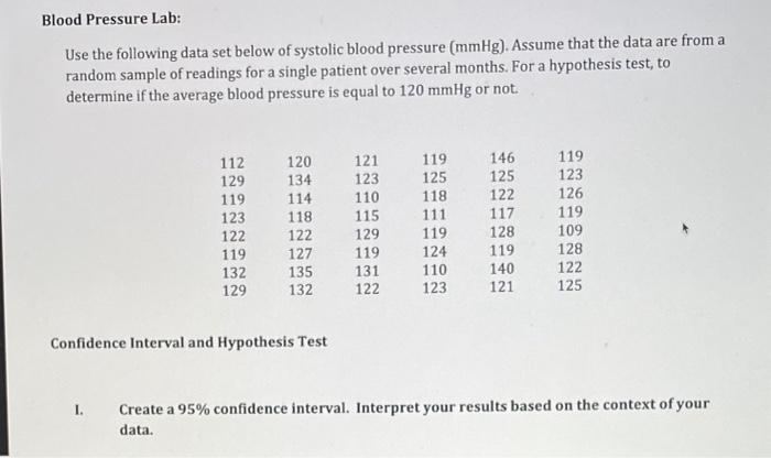 Solved Blood Pressure Lab: Use the following data set below | Chegg.com