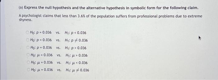 Solved (a) Express the null hypothesis and the alternative | Chegg.com