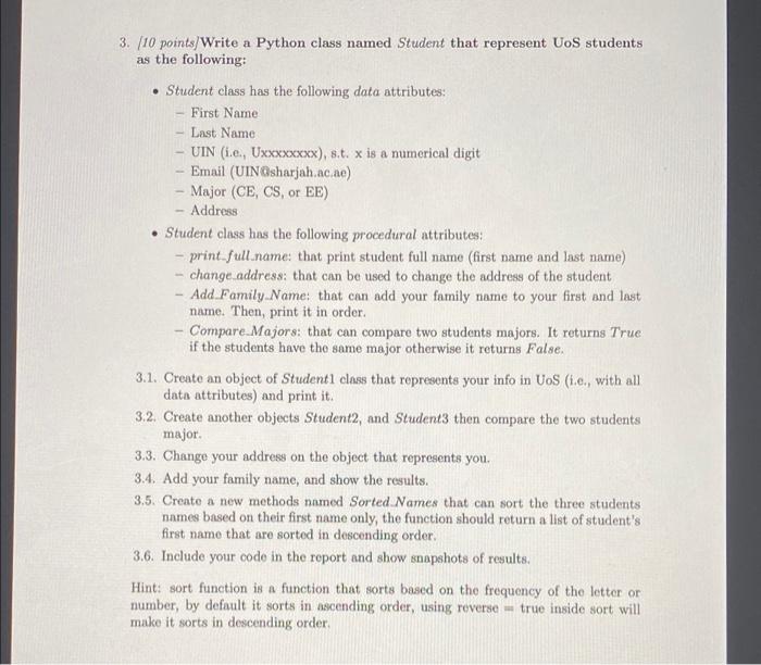 Solved 3. [10 points] Write a Python class named Student | Chegg.com