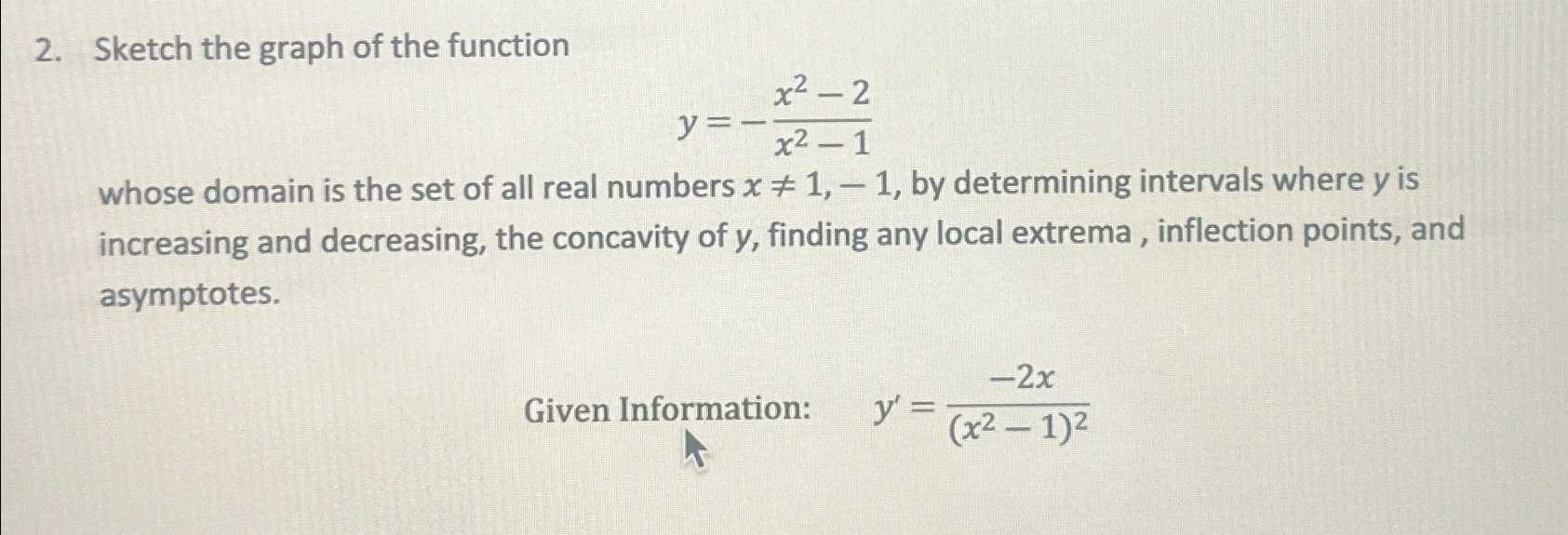 Solved Sketch the graph of the functiony=-x2-2x2-1whose | Chegg.com