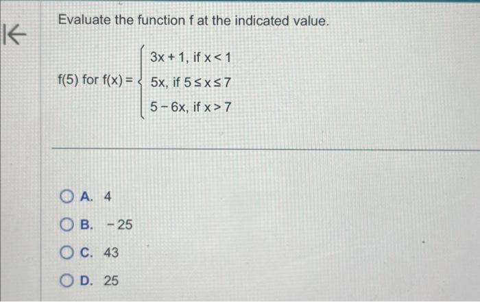 Solved Evaluate The Function F At The Indicated Value F 5