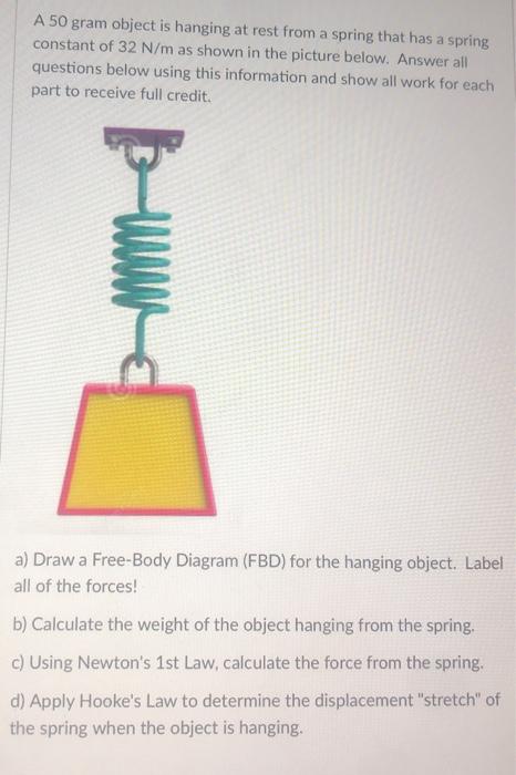 Solved A 50 gram object is hanging at rest from a spring | Chegg.com