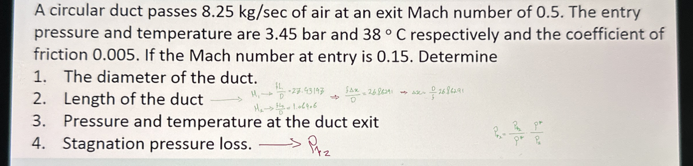 Solved A circular duct passes 8.25kgsec ﻿of air at an exit | Chegg.com