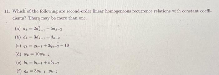 Solved 11 Which Of The Following Are Second Order Linear