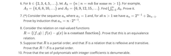 Solved 6. For k∈{2,3,4,5,…}, let Ak={n∣n=mk for some m>1}. | Chegg.com