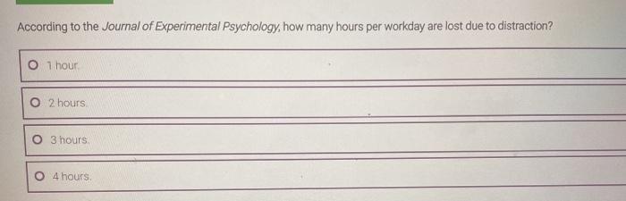 Solved According to the Journal of Experimental Psychology, | Chegg.com