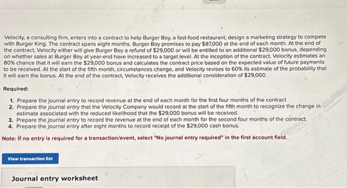 Solved Velocity, a consulting firm, enters into a contract | Chegg.com