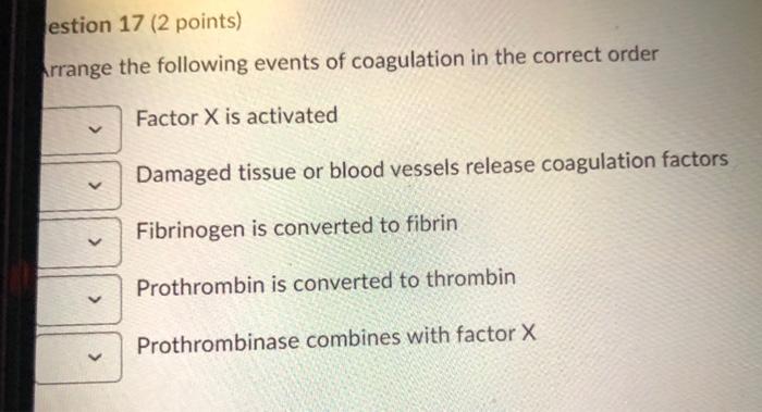 Solved rrange the following events of coagulation in the | Chegg.com