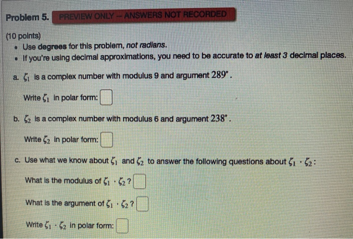 Solved Problem 5. PREVIEW ONLY -- ANSWERS NOT RECORDED (10 | Chegg.com