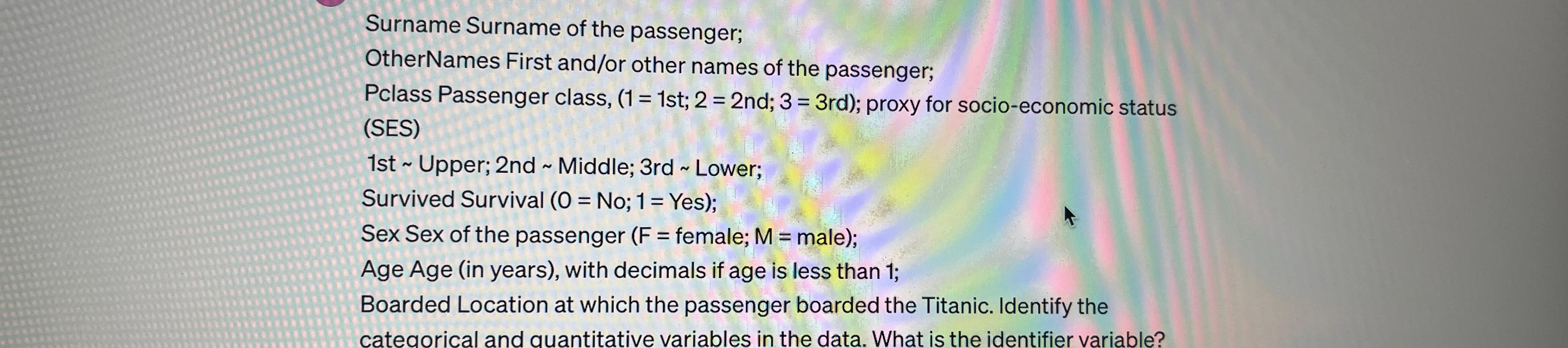 Solved Surname Surname of the passenger;OtherNames First | Chegg.com