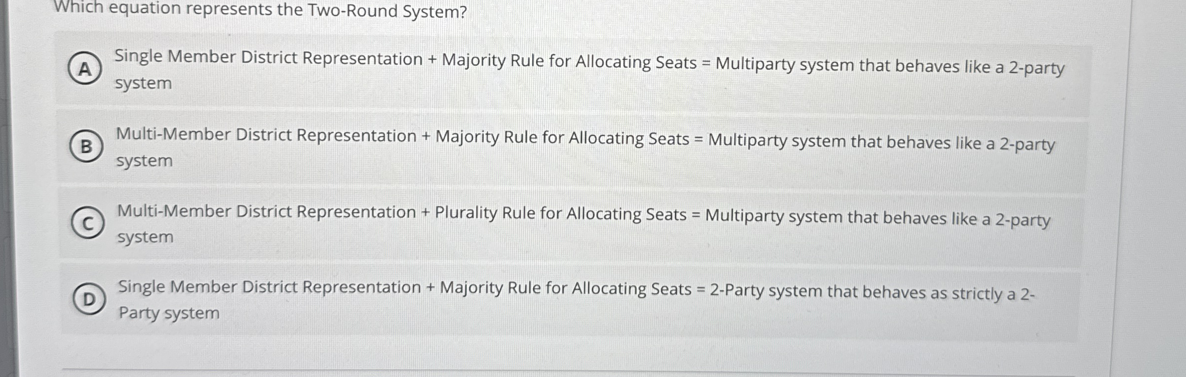 Solved Which equation represents the Two-Round System?Single | Chegg.com