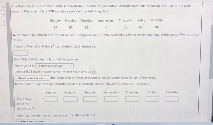 Solved The National Highway Traffic Safety Administration | Chegg.com
