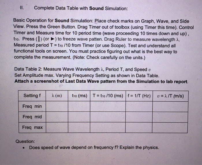 II. Complete Data Table with Sound Simulation: Basic | Chegg.com
