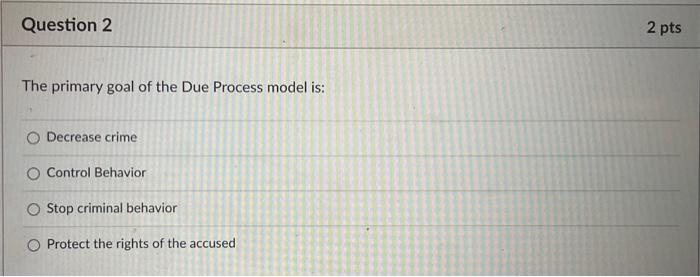 The primary goal of the Due Process model is: | Chegg.com