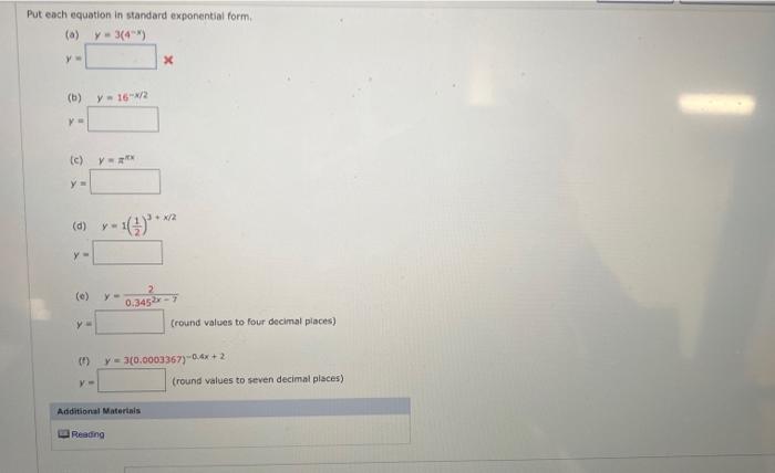 Solved Put each equation in standard exponential form, (a) | Chegg.com