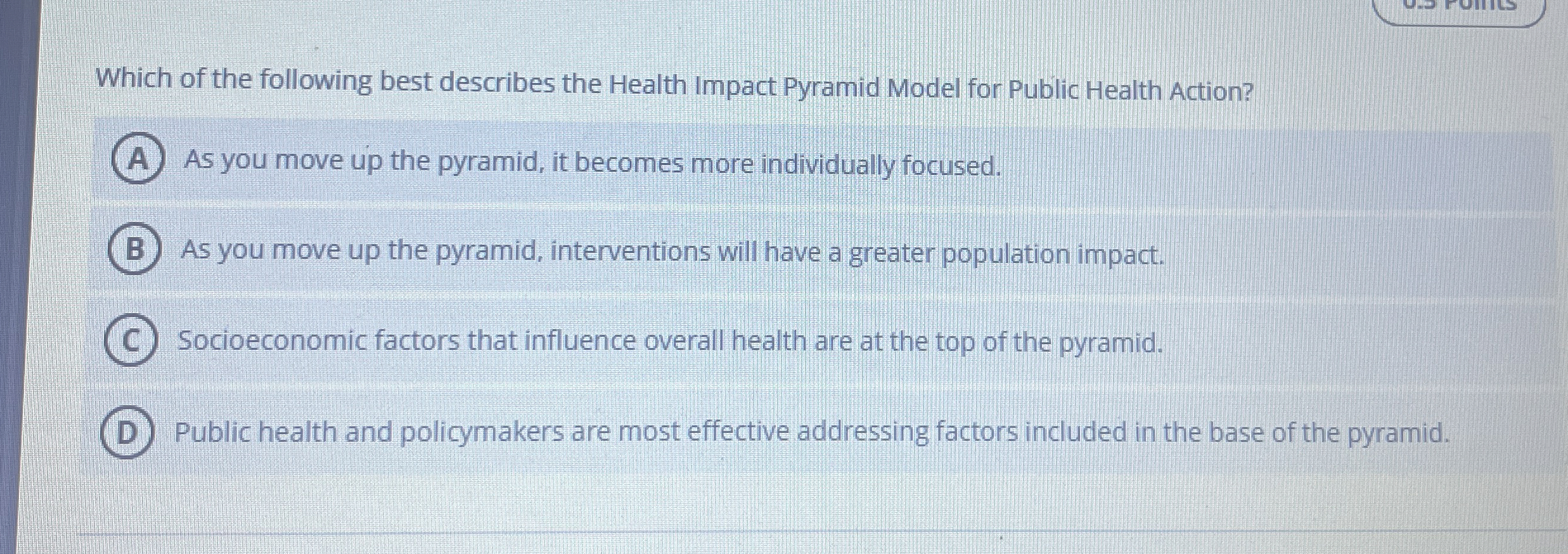 Solved Which of the following best describes the Health | Chegg.com