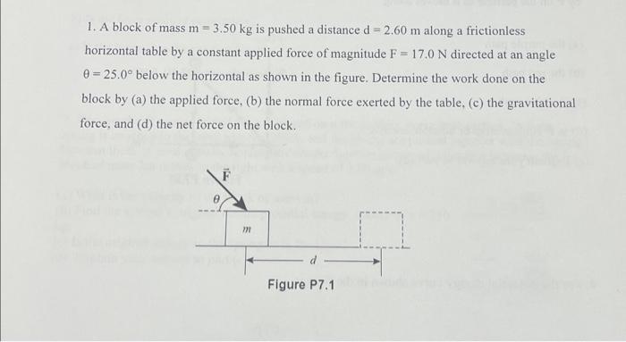 Solved 1. A block of mass m=3.50 kg is pushed a distance | Chegg.com