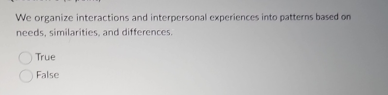 Solved We organize interactions and interpersonal | Chegg.com