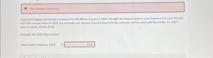 Solved Concord Company purchased a computer for $8,400 on | Chegg.com