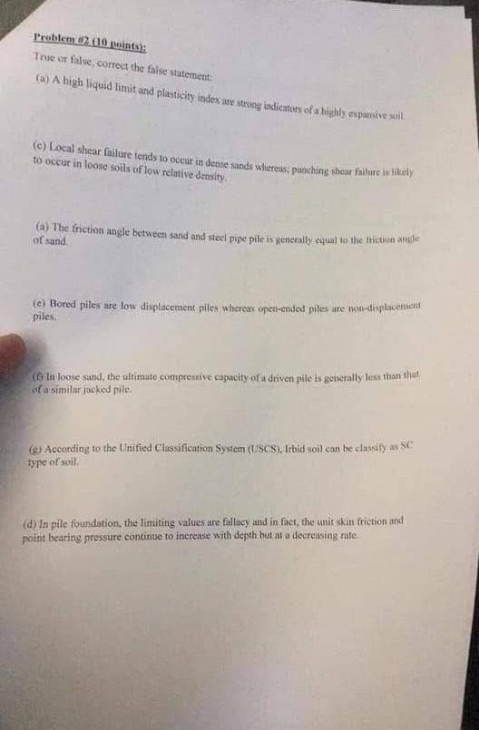 Solved True or false, correct the faise statement: (a) A | Chegg.com