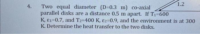 Solved Two equal diameter (D=0.3 m) co-axial parallel disks | Chegg.com