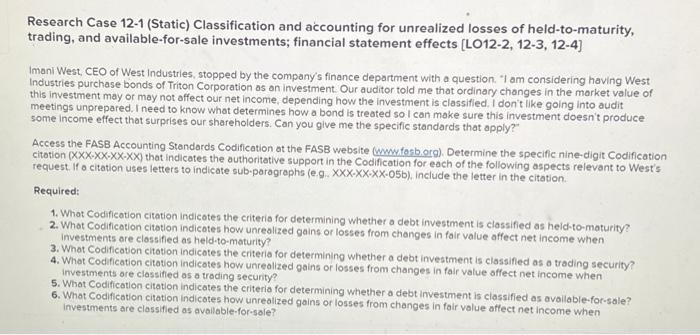 Solved Research Case 12-1 (Static) Classification and | Chegg.com