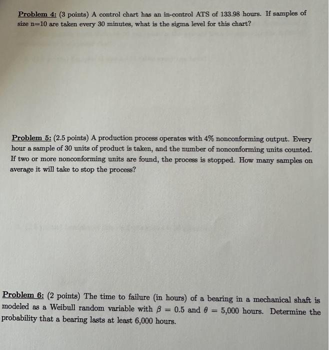 Solved Problem 4: (3 points) A control chart has an | Chegg.com