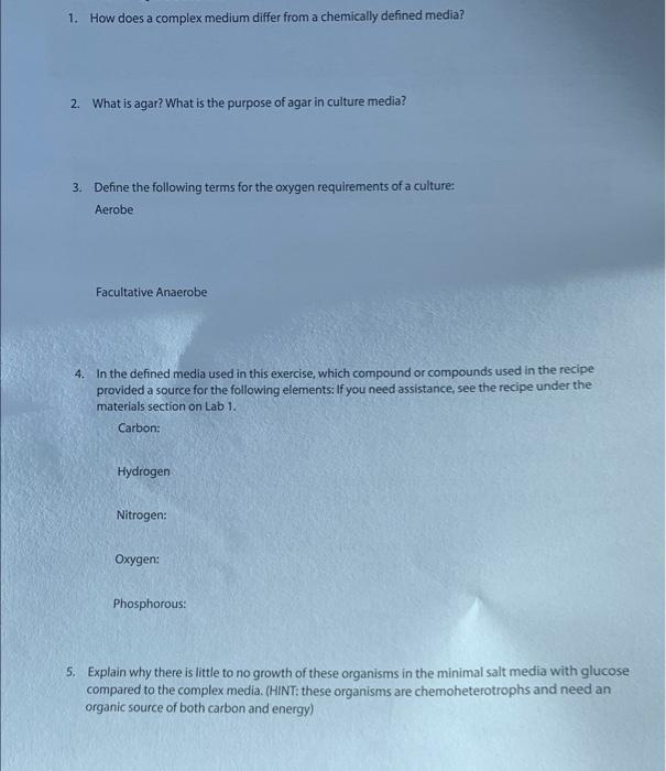 Solved 1. How does a complex medium differ from a chemically | Chegg.com