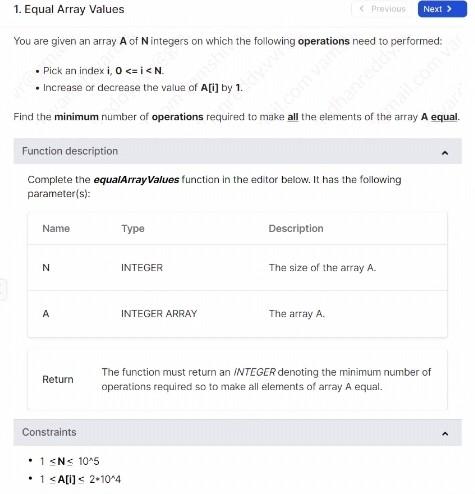Solved 1. Equal Array Values Next > You are given an array A | Chegg.com
