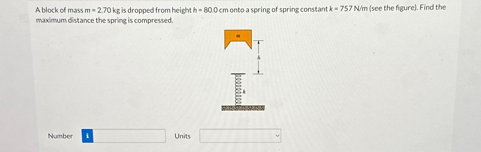 Solved A block of mass m=2.70kg ﻿is dropped from height | Chegg.com