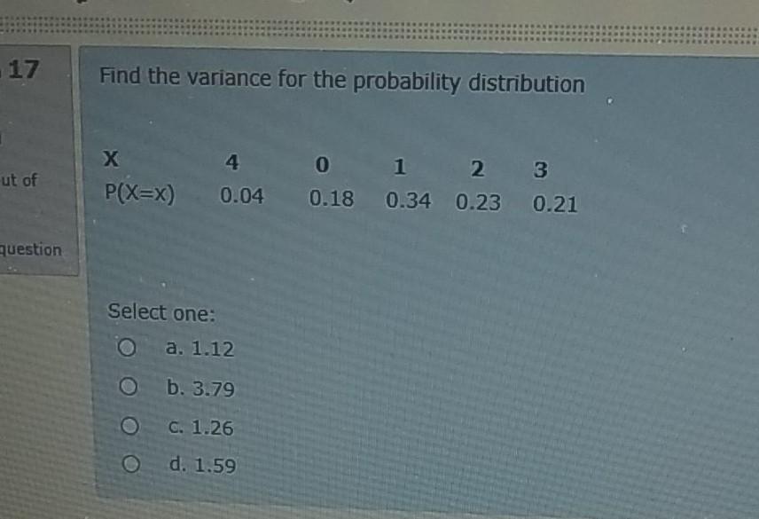 Solved 17 Find the variance for the probability distribution | Chegg.com