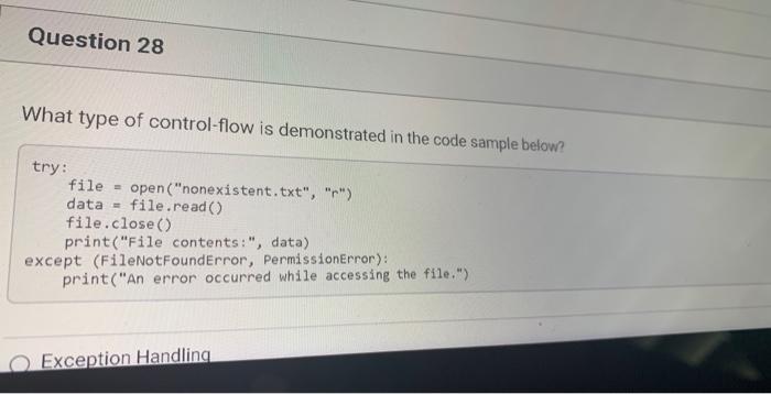 Solved Question 28 What type of control-flow is demonstrated | Chegg.com
