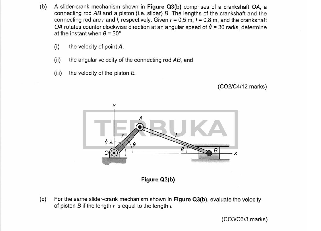 Solved (b) ﻿A slider-crank mechanism shown in Figure Q3(b) | Chegg.com