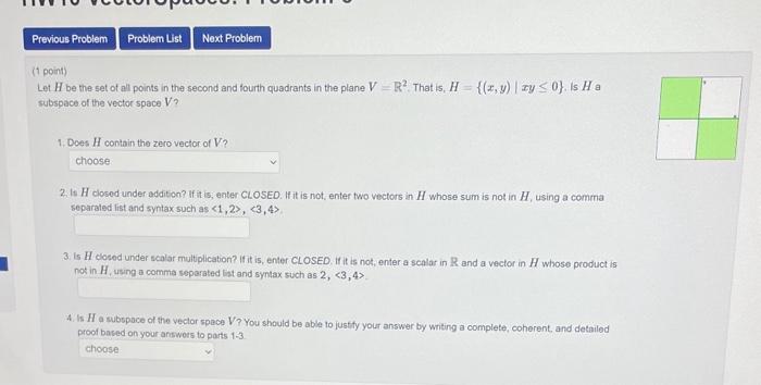 Solved point) et V=R2. let H be the subset of V of all | Chegg.com