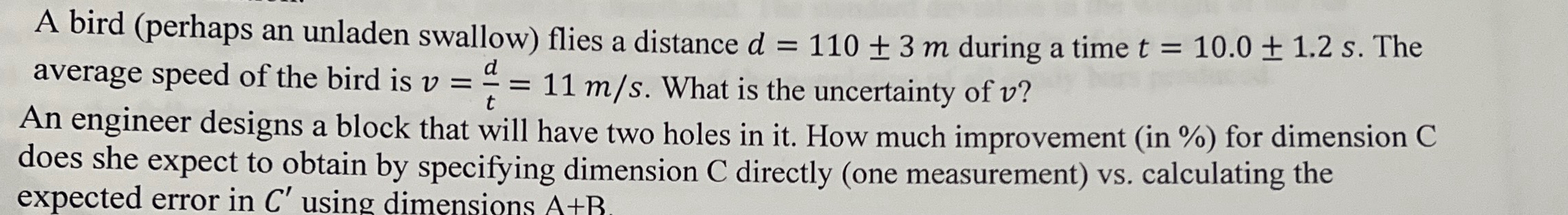 Solved A bird (perhaps an unladen swallow) ﻿flies a distance | Chegg.com