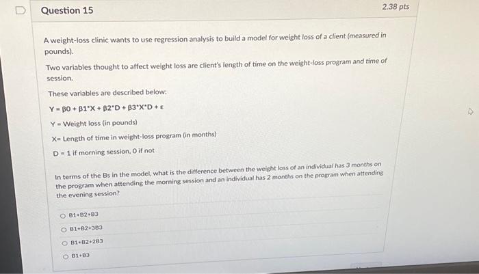 Solved A weight-loss clinic wants to use regression analysis | Chegg.com