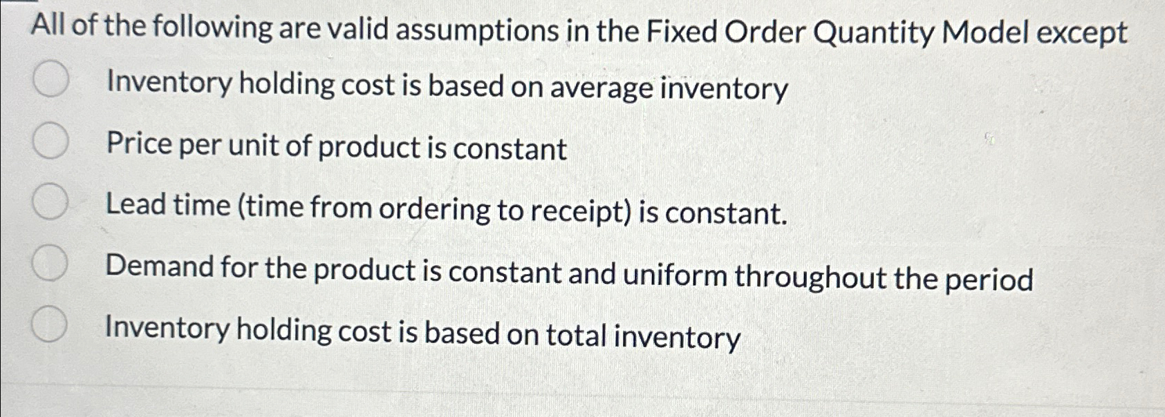 Solved All of the following are valid assumptions in the | Chegg.com
