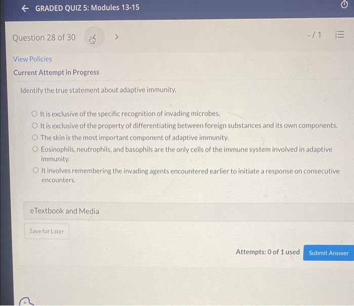 Solved Identify the true statement about adaptive immunity. | Chegg.com