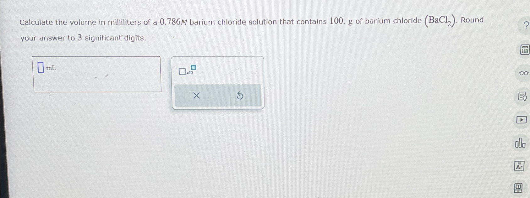 Solved Calculate the volume in milliliters of a 0.786M | Chegg.com