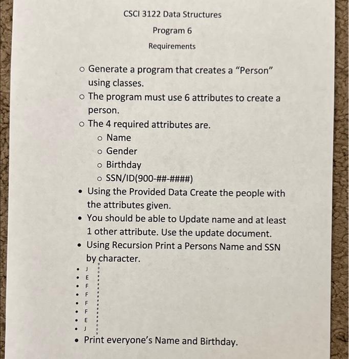 Solved CSCI 3122 Data Structures Program 6 Requirements | Chegg.com