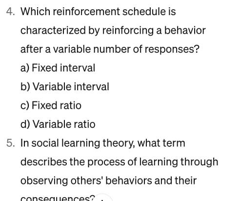 Solved Which reinforcement schedule is characterized by | Chegg.com