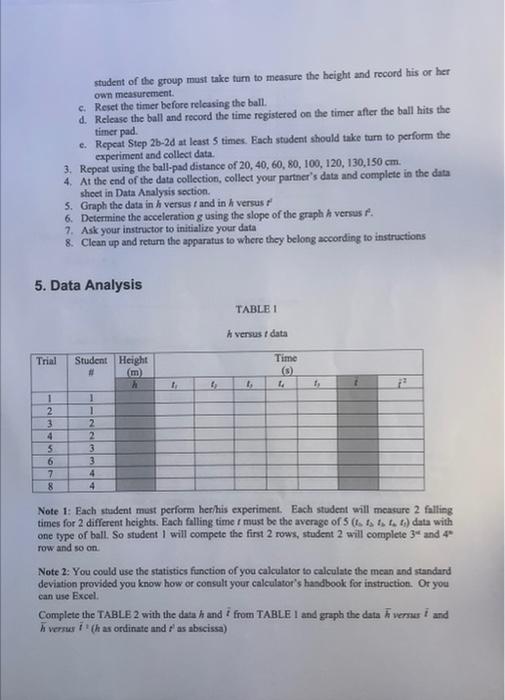 Lab \# 4 Gravitational Acceleration and Free Fall 1. | Chegg.com