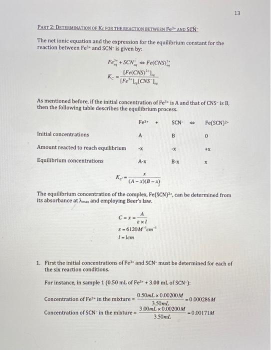 Solved Determine the concentrations of Fe3+ and SCN−in all | Chegg.com