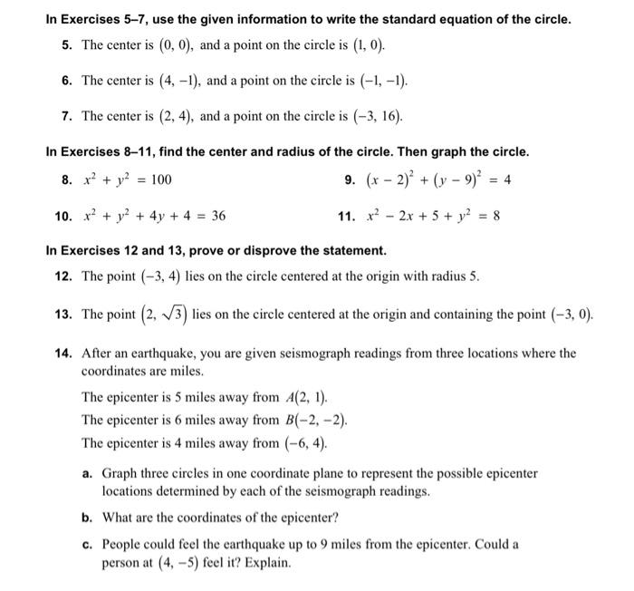 Solved In Exercises 5-7, use the given information to write | Chegg.com