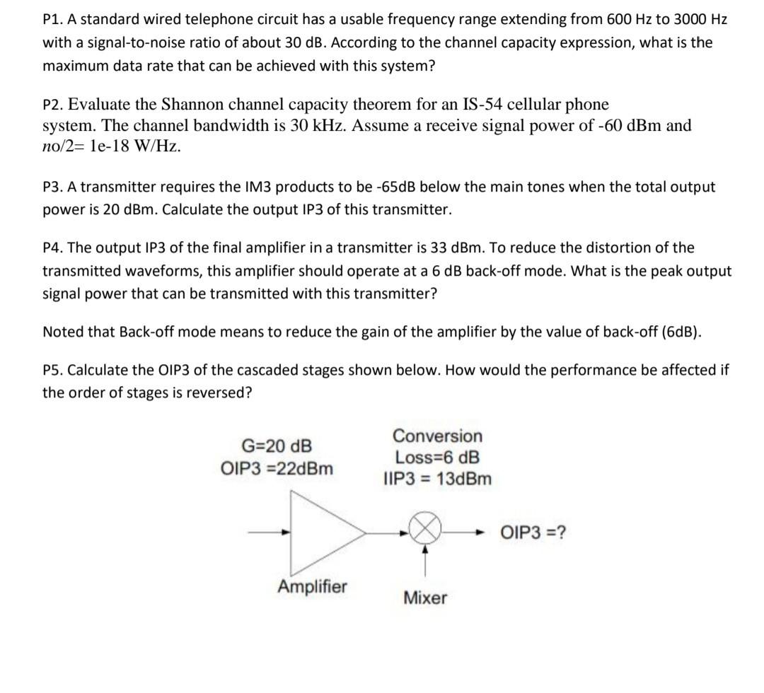 Solved P1. A standard wired telephone circuit has a usable | Chegg.com