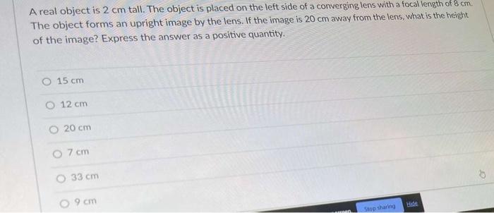 Solved A real object is 2 cm tall. The object is placed on | Chegg.com