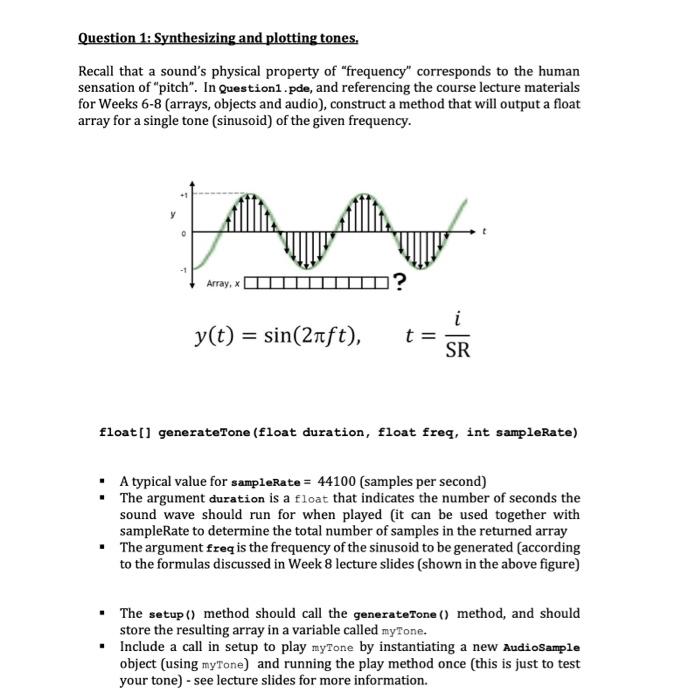 Solved Question 1: Synthesizing and plotting tones. Recall | Chegg.com