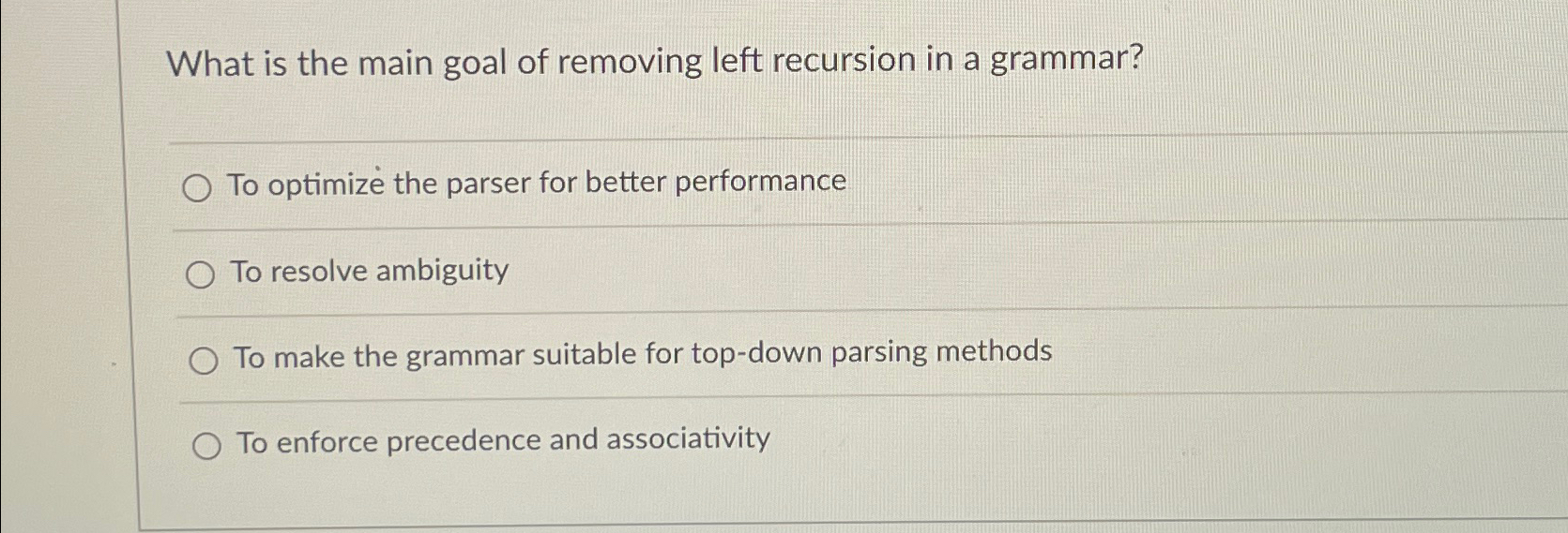 Solved What Is The Main Goal Of Removing Left Recursion In A