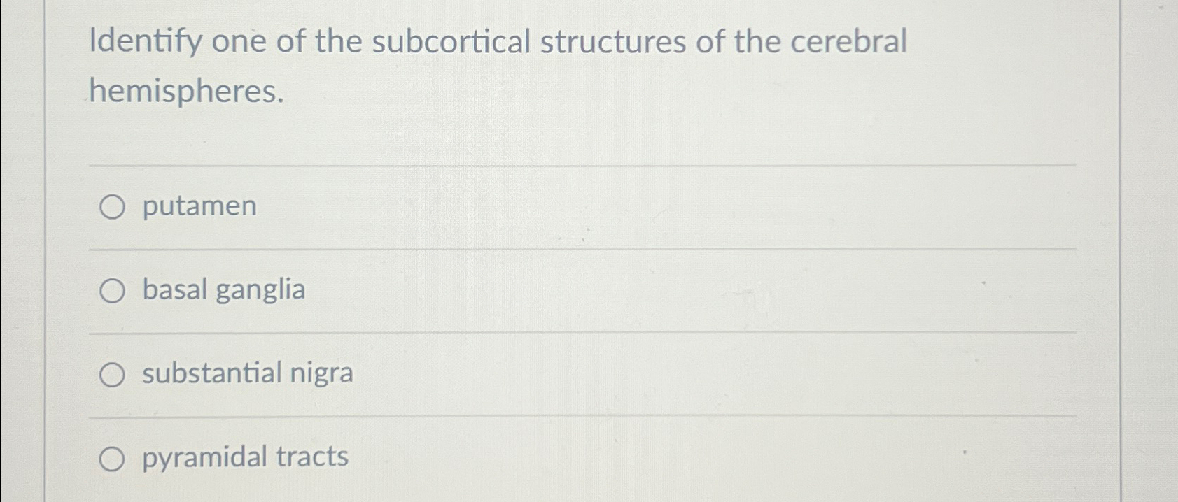 Solved Identify one of the subcortical structures of the | Chegg.com