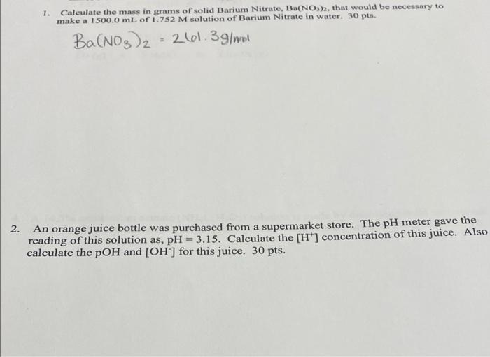 Solved 1 Calculate the mass in grams of solid Barium | Chegg.com